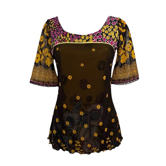 Anac | Tops | Anac By Kimi Black Mesh Multi Floral Top Blouse Sz L ...